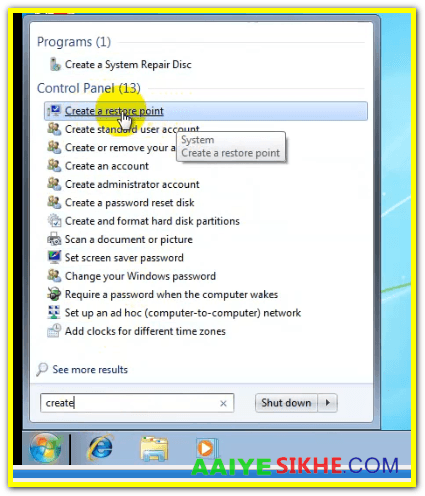 How to Create Restore Point and Restore in Windows 7 in Hindi